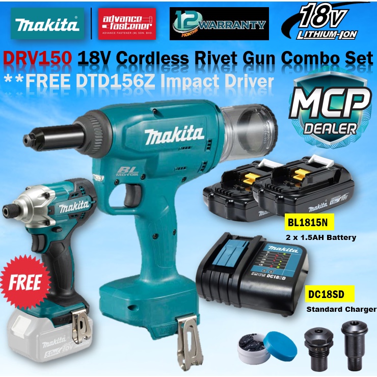 MAKITA DRV150Z / DRV150 18V Cordless Rivet Gun Combo Set ( Free DTD156Z ...