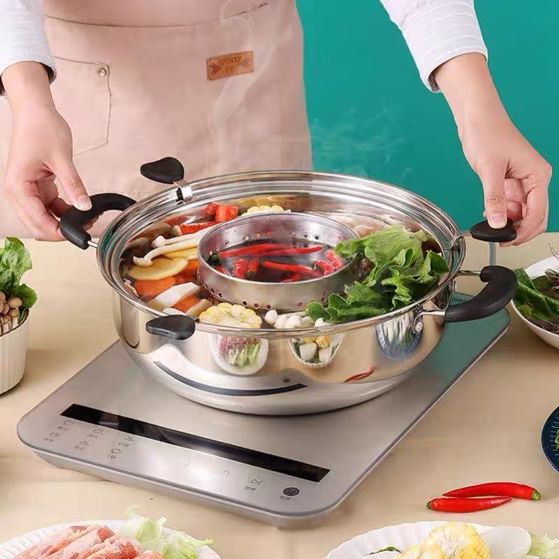 🇲🇾🐸304 Rotary Stainless Steel Steamboat Pot Periuk steamboat mengangkat ...