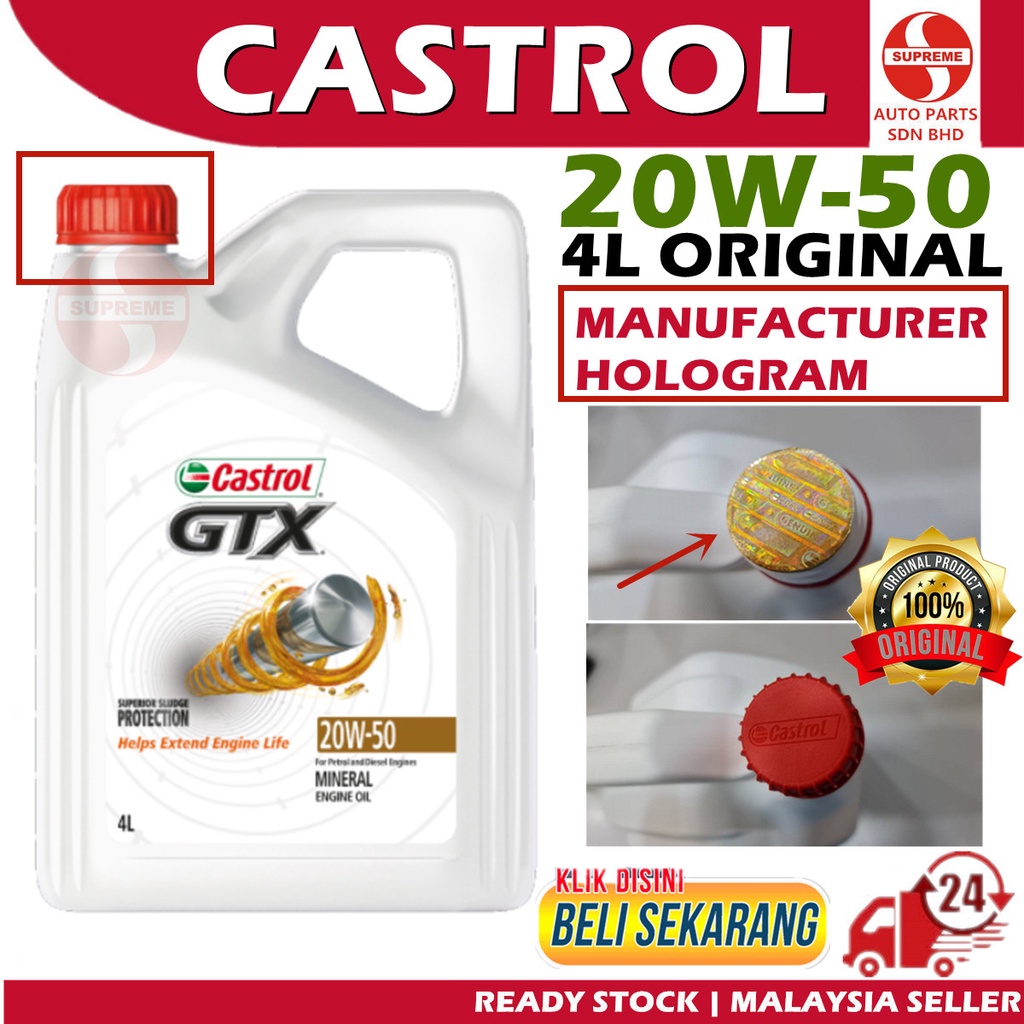 S2U Original Castrol 20W50 GTX Car Engine Oil 4Liter SL/CF Petrol Diesel Minyak Hitam Kereta ...