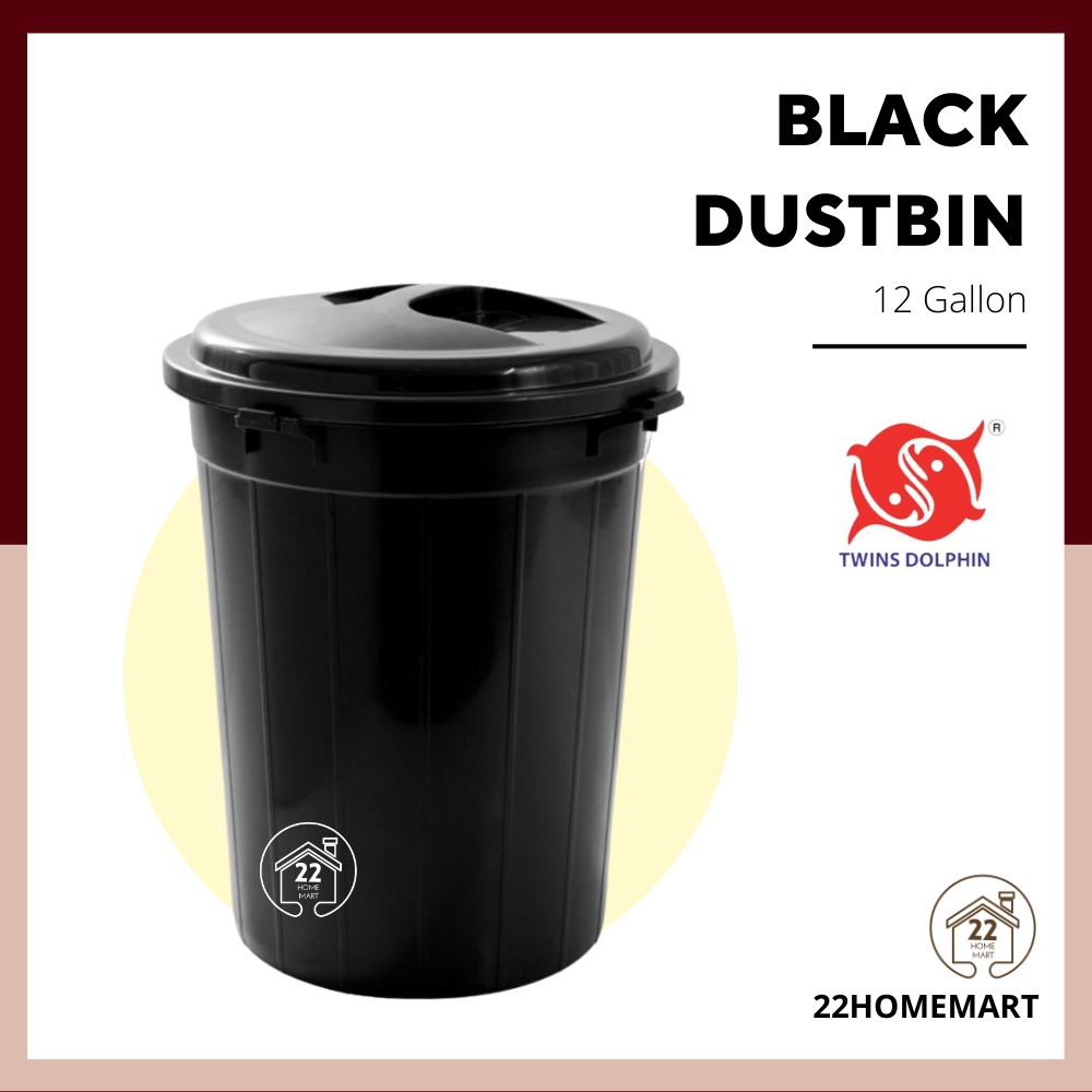 【High Quality】12 Gallon Black Big Plastic Dustbin with Cover | Tong ...