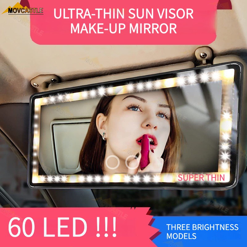 60 LED Car Ultra-Thin Sun Visor Makeup Mirror Three-level Brightness ...