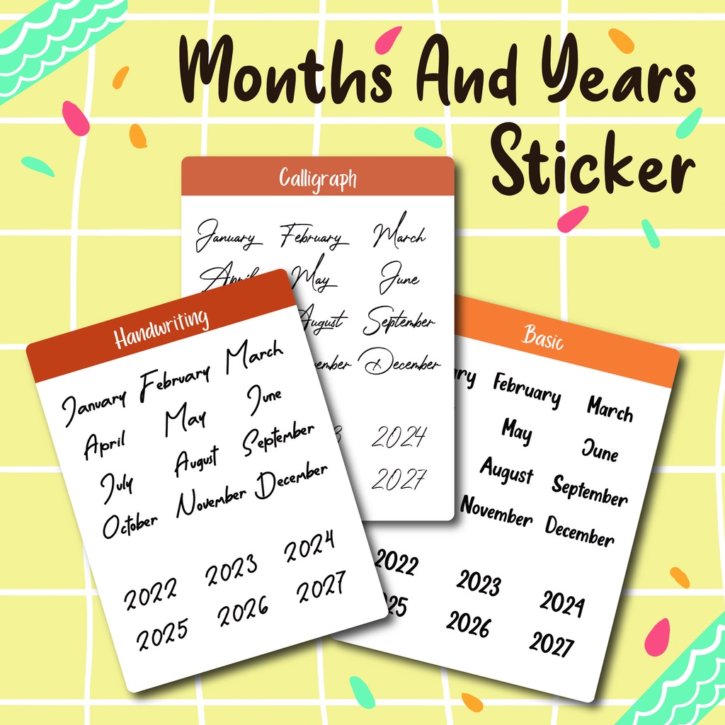 Months And Years Wording Planner Sticker | label sticker for planner ...