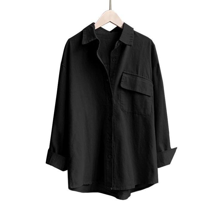 Zanzen Women Turn Down Collar Long Sleeve Loose Casual Corduroy Pleated