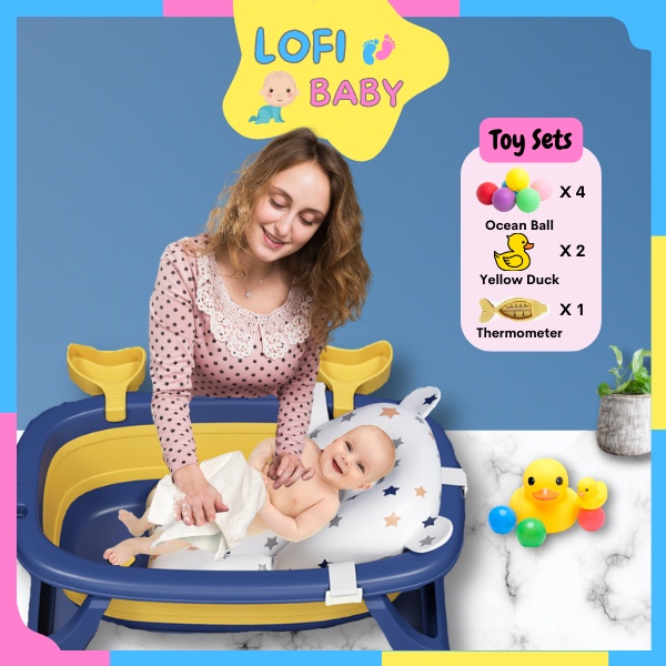 Foldable Tab Mandi Baby Bath Tub With Stand Pillow Besin Bekas Tempat ...