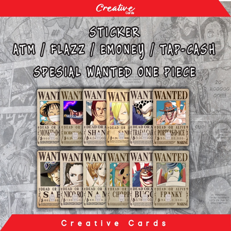 One Piece Wanted Anime Atm Skin Card Sticker Sticker BCA Mandiri Bri ...