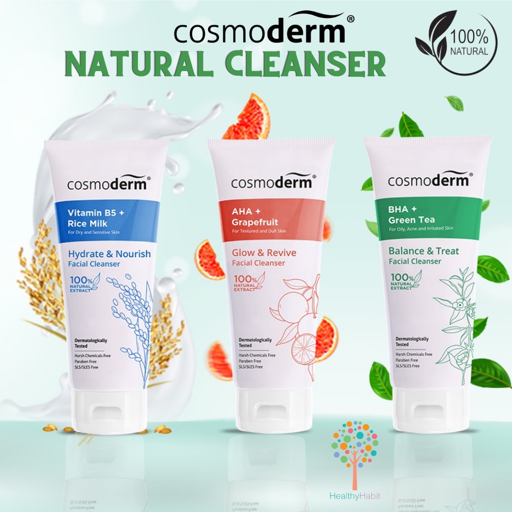 Cosmoderm Natural Balance Facial Cleanser 100ml | BHA Green Tea | Rice ...