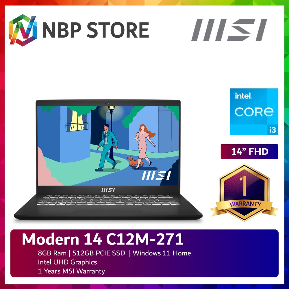 MSI Modern 14 C12M-271 14" FHD Laptop Classic Black | Shopee Malaysia