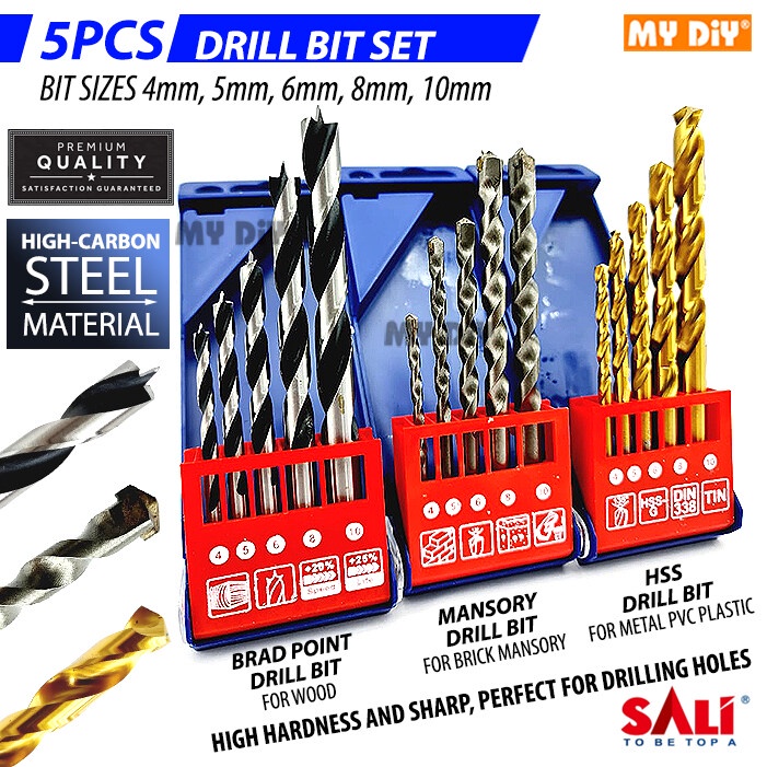 MYDIYHOMEDEPOT - SALI 5Pcs HSS Metal Drill Bit Set Masonry Concrete ...