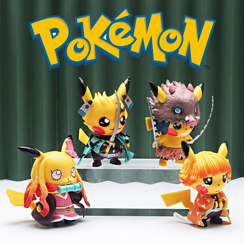 4pcs Pokemon Pikachu Cosplay Demon Slayer Kamado Tanjirou Nezuko Anime ...