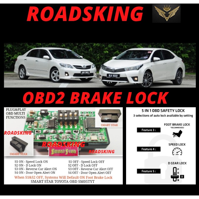 TOYOTA ALTIS 2008~2019 OBD2 OBD Plug & Play "D" SPEED BRAKE LOCK SYSTEM ...