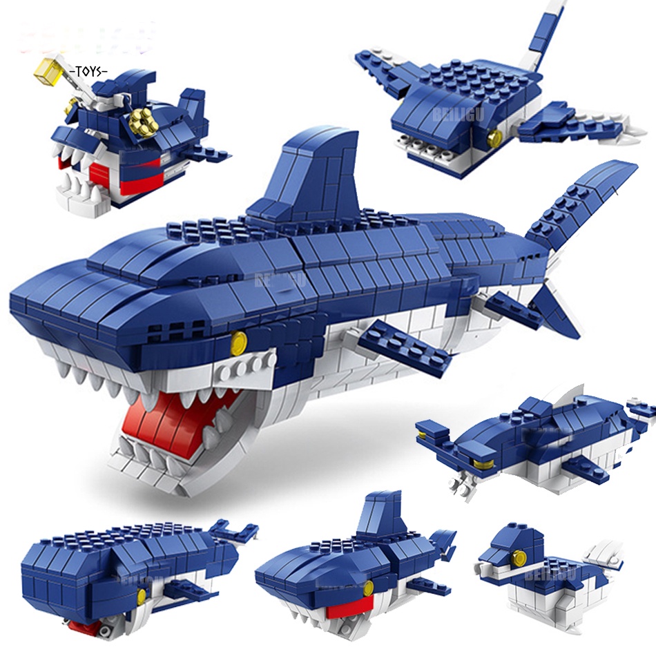 1000pcs 6 In 1 Ocean Sharks Sea World Building Blocks Undersea Animal ...