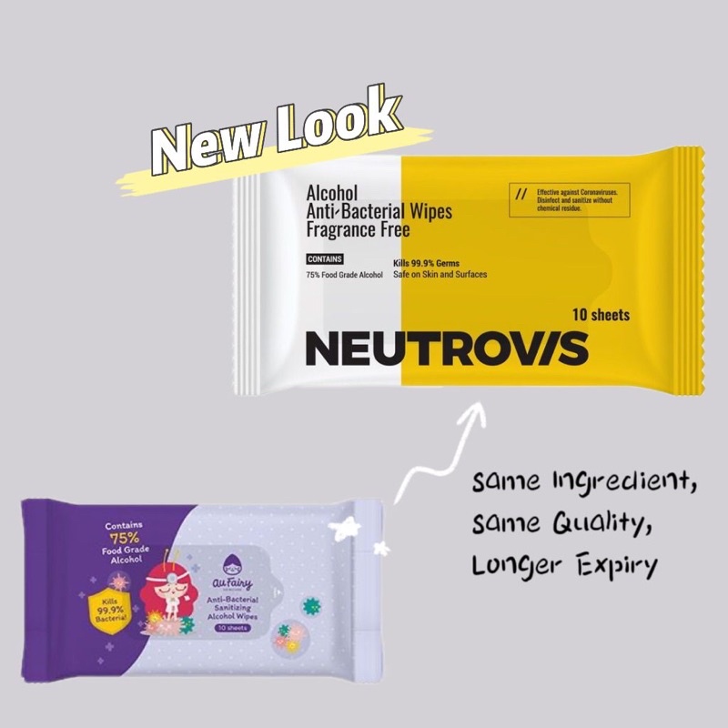 NEUTROVIS 75% FOOD GRADE ALCOHOL WIPE 10 sheets x 10 pkt ( previously ...