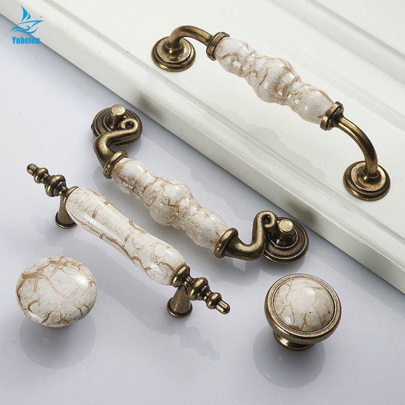 Marble Lines Ceramic Cabinet Handles Zinc Alloy Drawer knobs Wardrobe ...