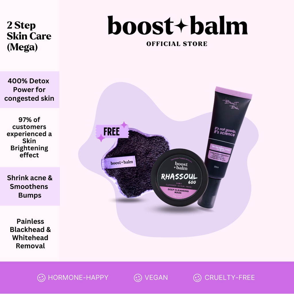Boost Balm 2 Step Skincare Bundle (Rhassoul 600 Clay Mask + Skin ...