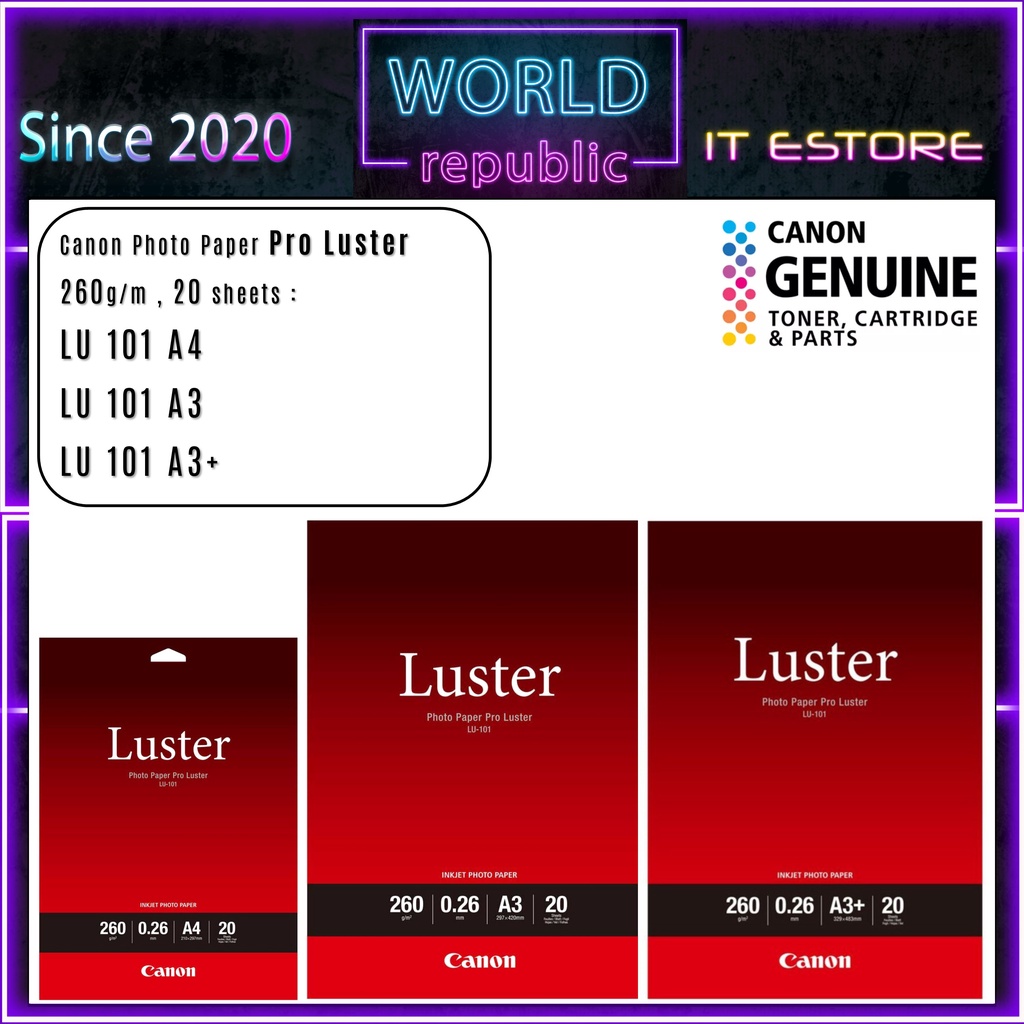 Canon LU-101 LU101 A4 A3 A3+ Size ( 20 sheets ) Photo Paper Pro Luster ...