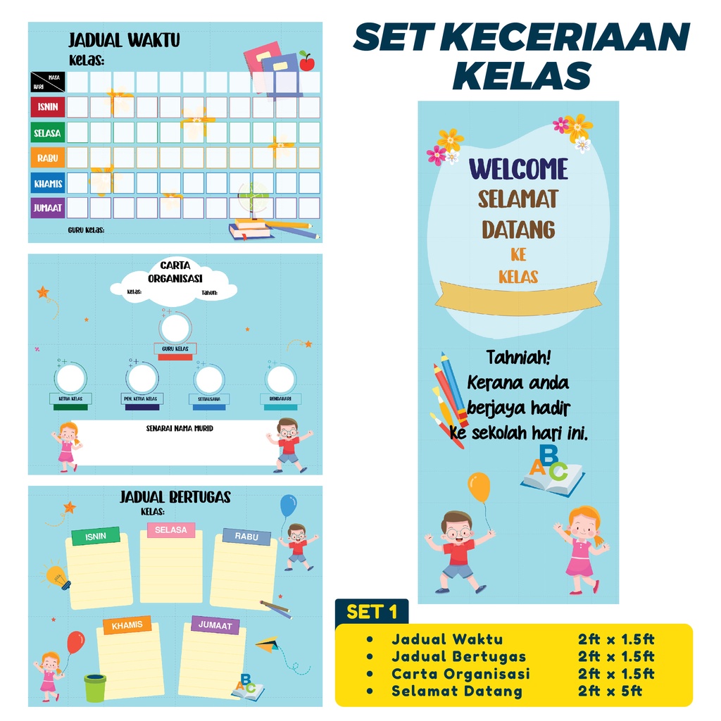 Set Keceriaan Kelas Banner Kelas Jadual Bertugas Carta Organisasi