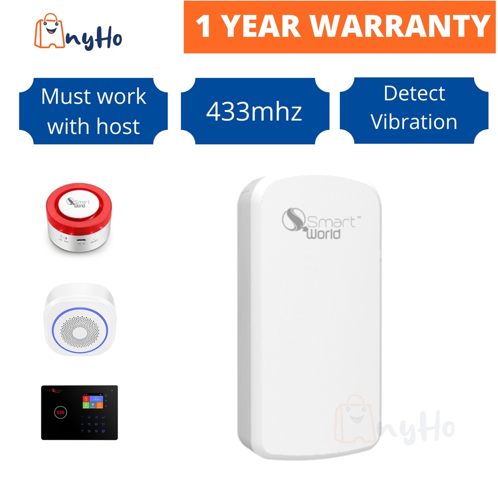 SMART WORLD 433mhz Premium Wireless Vibration Detector Glass Break ...