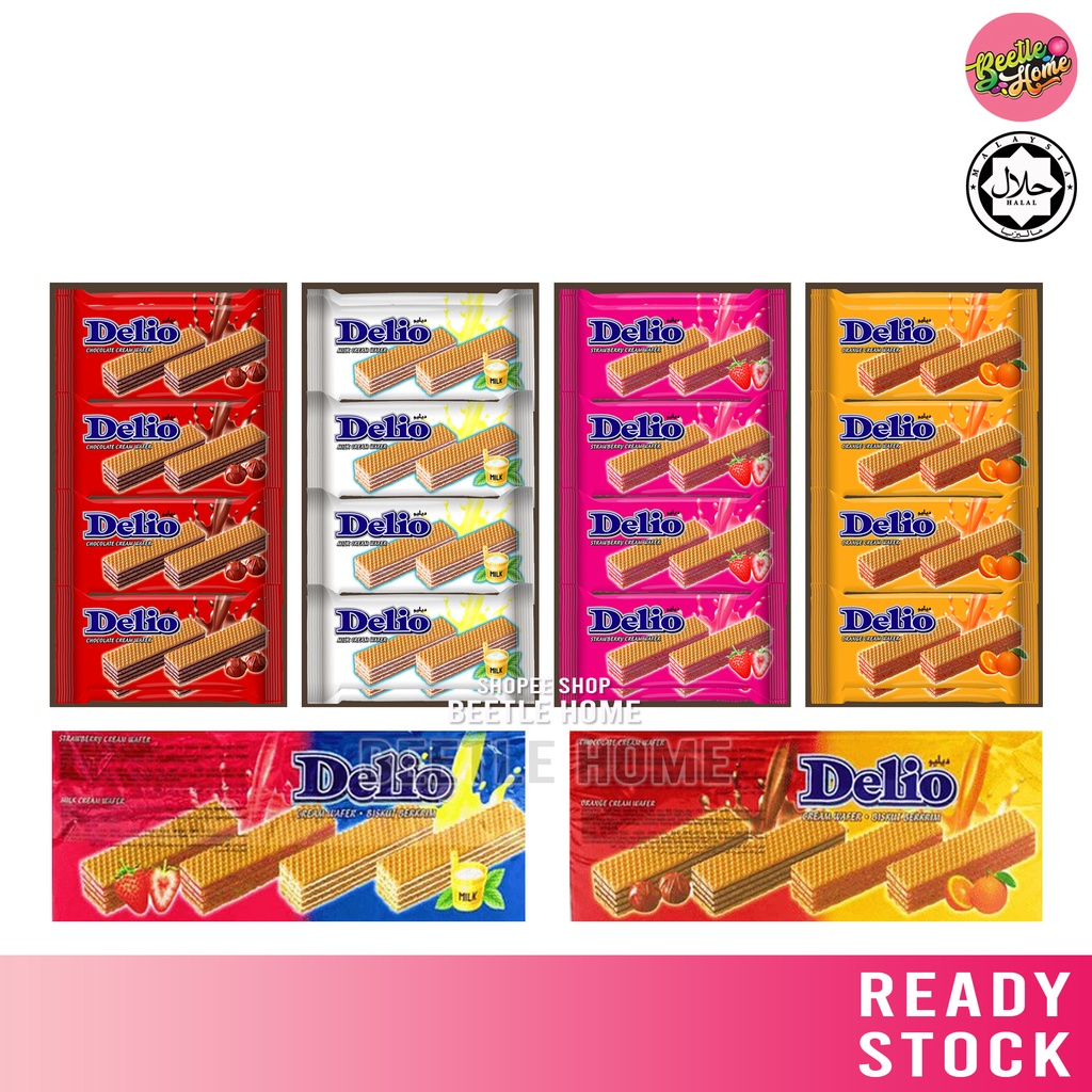 Delio Cream Wafer 24Pcs x 16g Chocolate Strawberry Milk Orange Snack ...