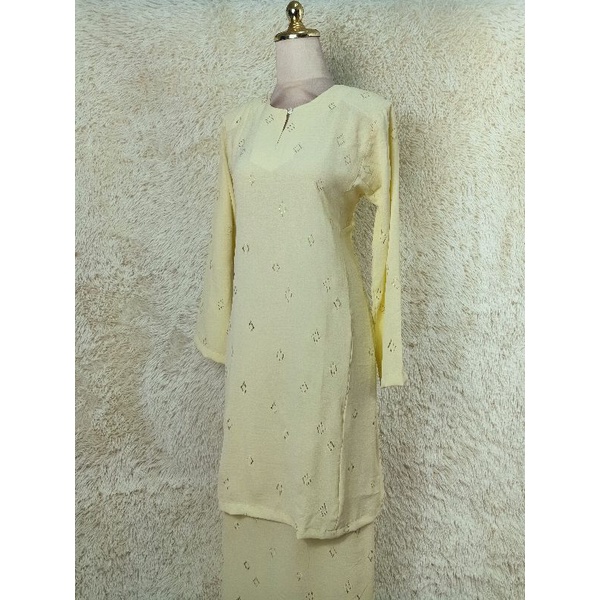 Baju Kurung Riau Light Yellow Kuning Cair Goldline Corak Songket XS ...