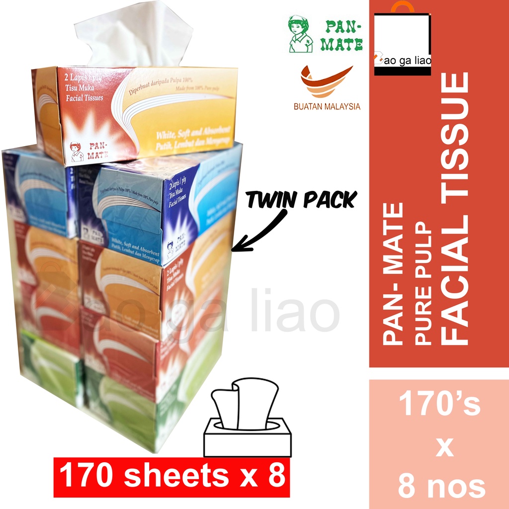 Pan-Mate 170s x 4 Box Tissues 100% pure pulp Kotak Tisu 100% Pulpa Tisu ...
