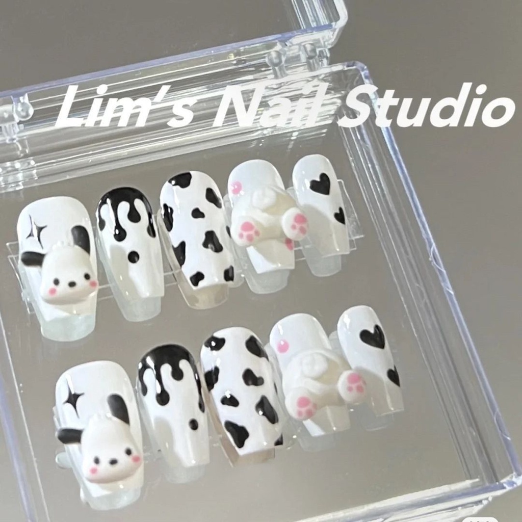 Handmade Nail Pochacco Milk Tea Love Manicure Water Drops Childlike and ...