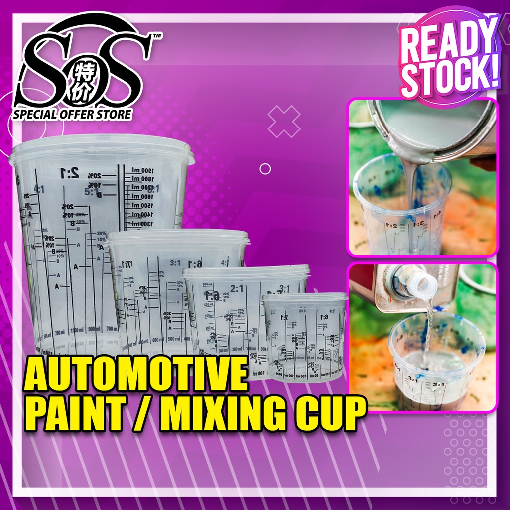 Transparent Plastic Measuring Cup for Automotive Paint 300/600/1100/1900ml Mixing Cup Cawan ...