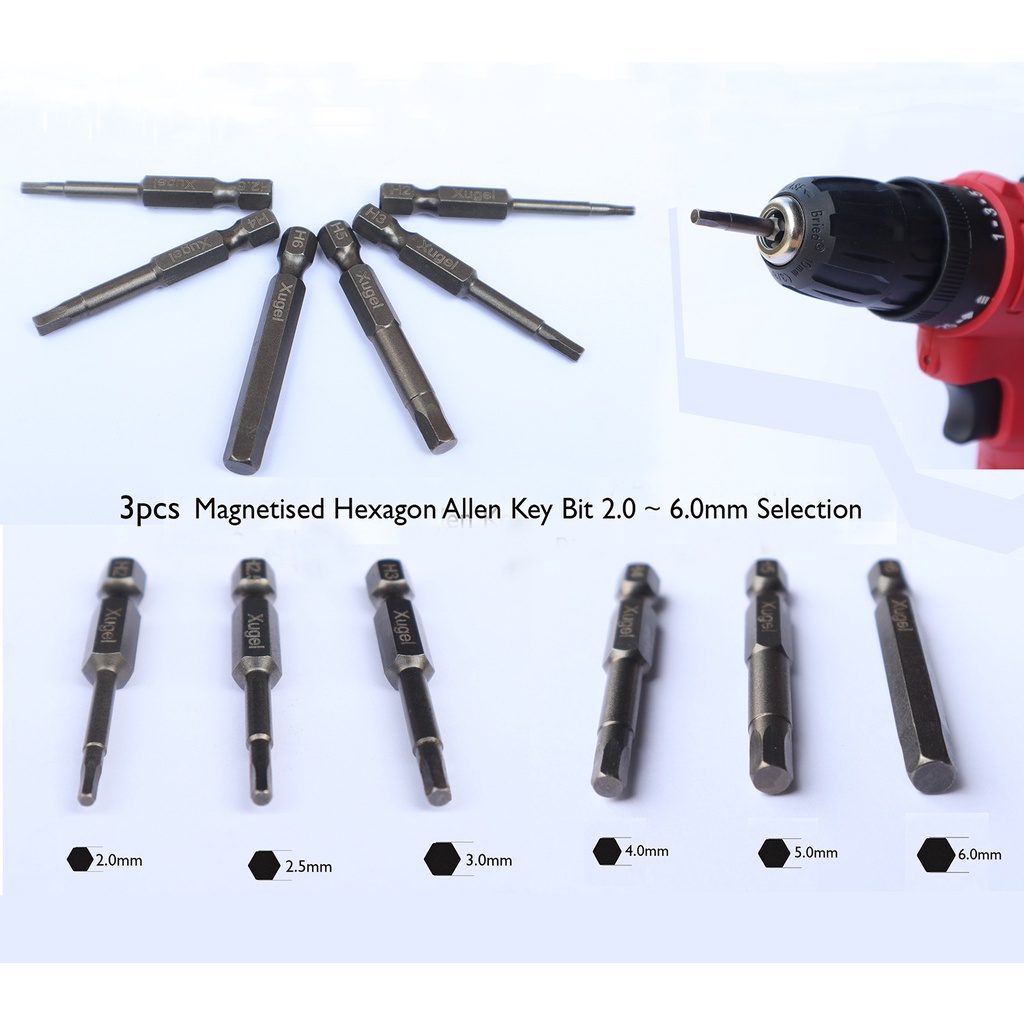 Xugel Allen Key Bit S2 Material with Magnetized 3 pcs set from 2 to 6mm ...