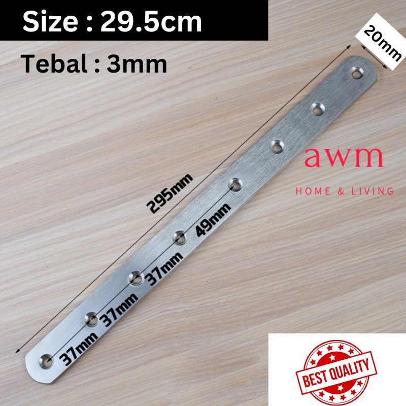 AWM Stainless Steel Flat Straight Bracket Joining Bracket sesiku besi ...