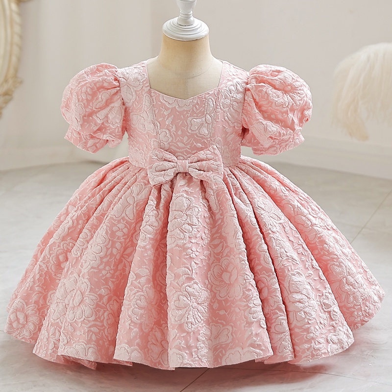 Little Girl One Year Old Dress Puff Sleeve Princess Dresses Pink Red ...
