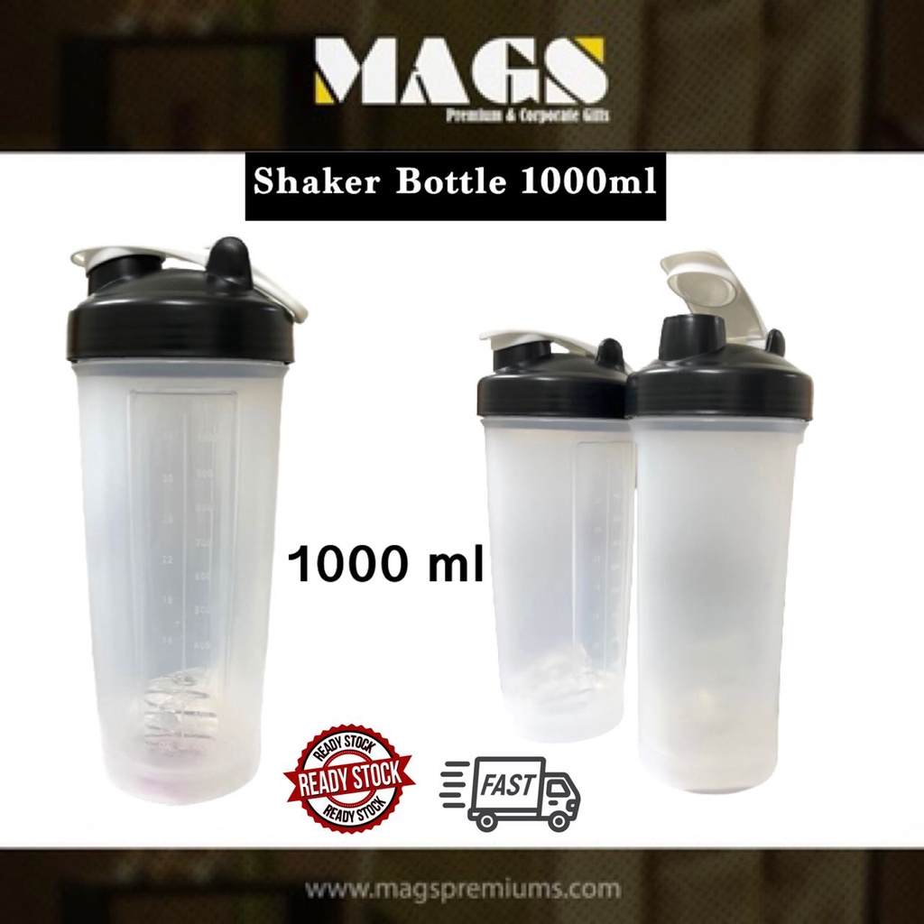 Shaker Bottle 1000 ml with Steel Ball Fitness Gym Shaker 1L Shake ...