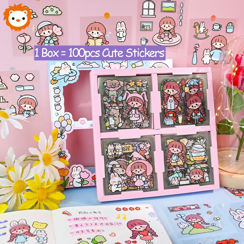 KawaiiGift 100pcs Waterproof Sticker Gift Box Happy Day Cute Stickers ...
