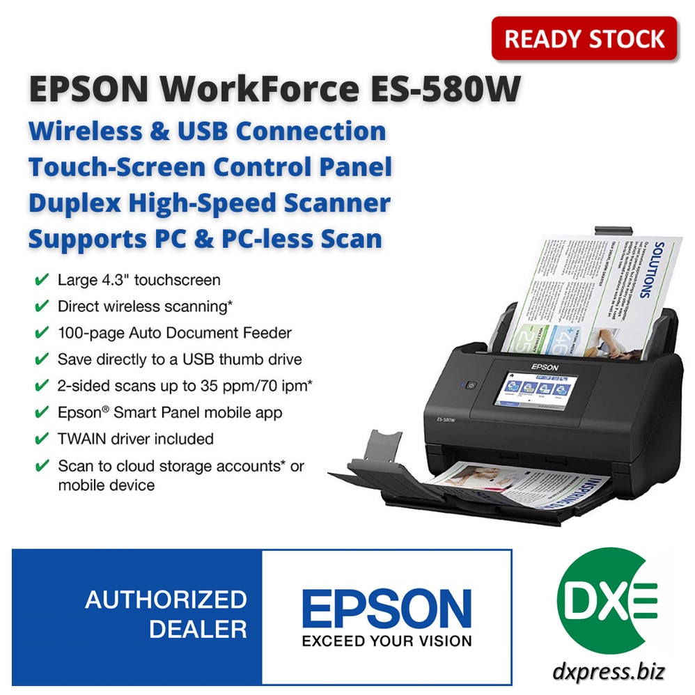 Epson WorkForce ES-580W Wireless High-Speed Duplex Sheetfed Document ...