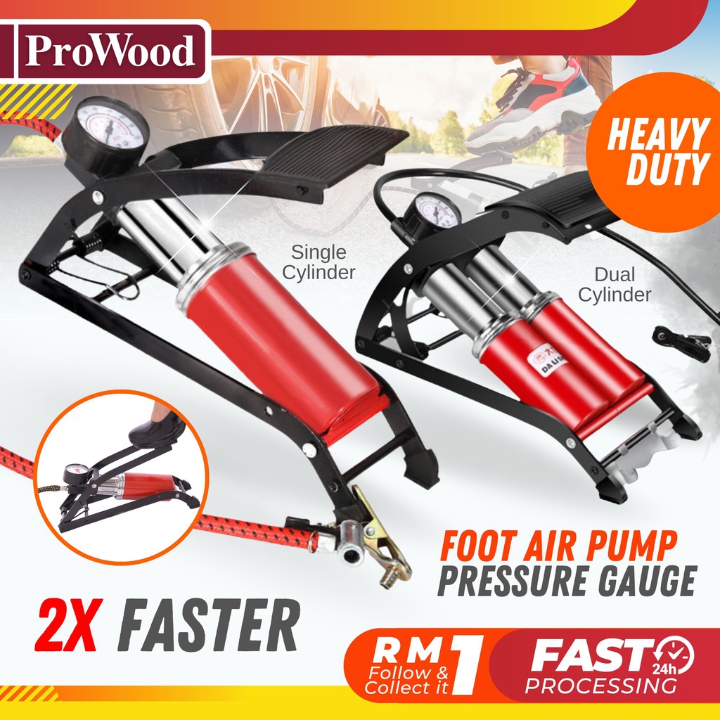 PROWOOD Foot Pump Heavy Duty Tyre Pump Portable Pump Tyre Inflator ...