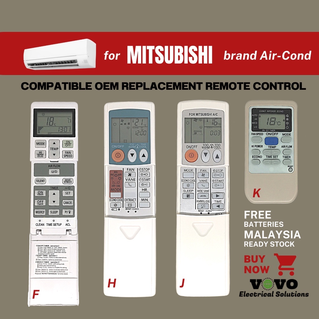 MITSUBISHI Air Cond Replacement Remote Control [FOC Battery] | Shopee ...