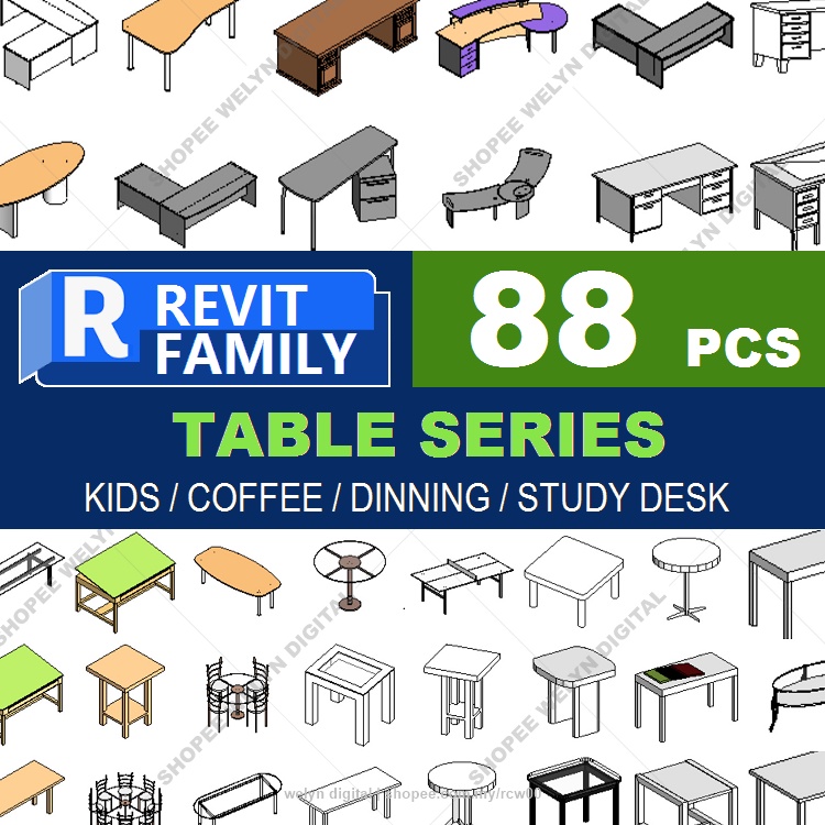 Autodesk | Revit 2025 | 88 Table set Revit Family Files MATERIALS for ...