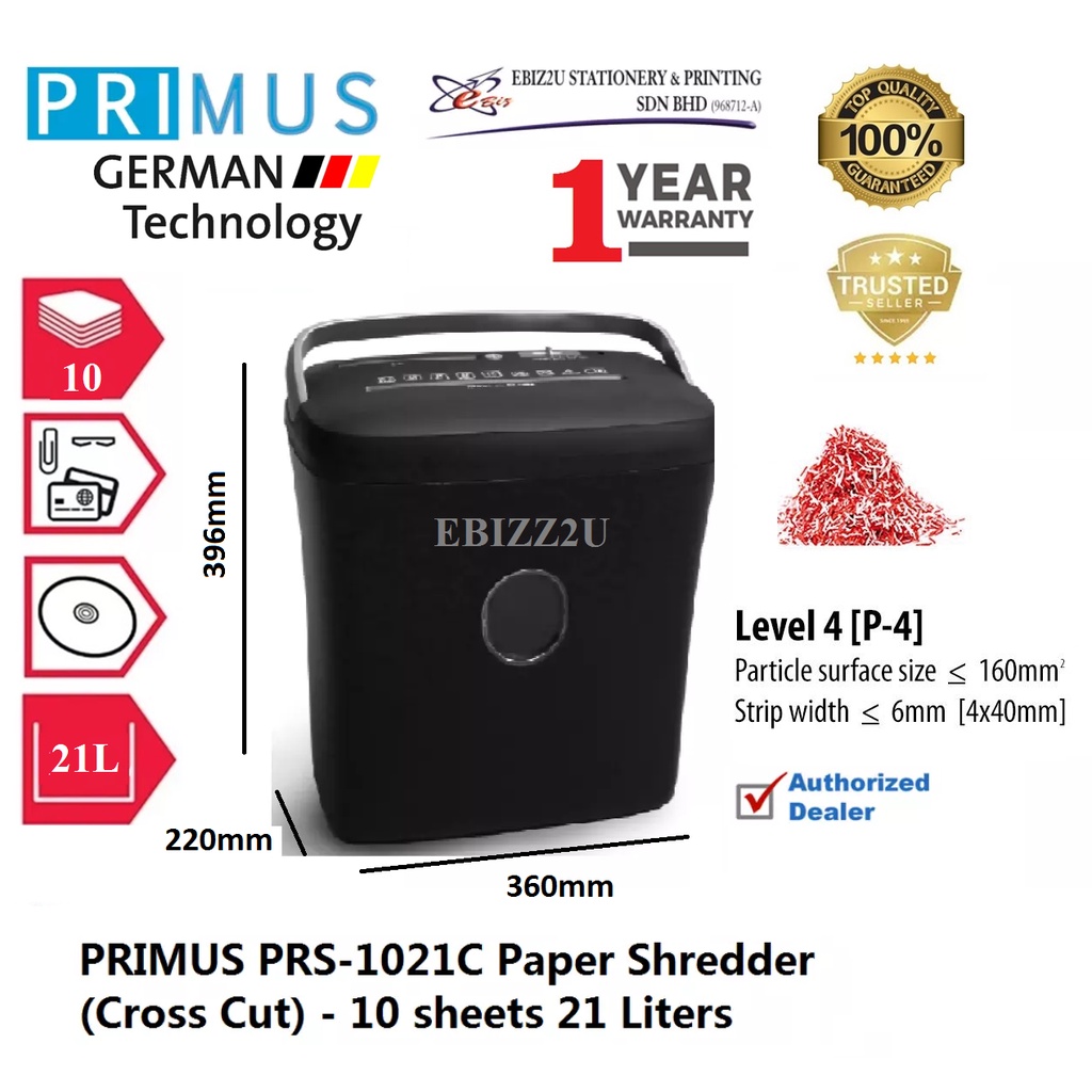 PRIMUS PRS-1021C Paper Shredder (Cross Cut) - 10 sheets 21 Liters MESIN ...