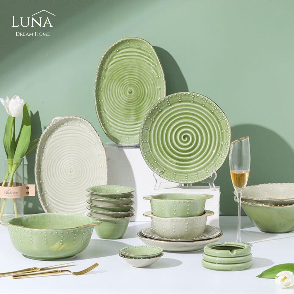 LUNA [Antique Grey Dinnerware] Hari Raya Gift Ceramic Plate Bowl Soup ...