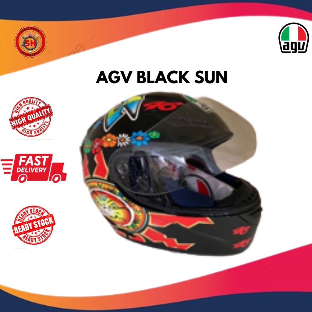 Helmet AGV Grid Sun & Moon Black Helmet (READY STOCK) Helmet Full Face ...