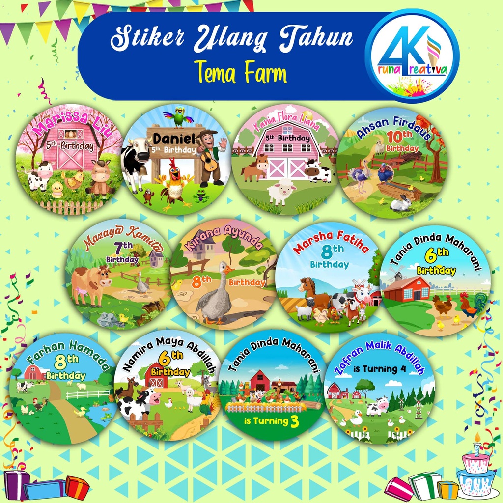 Arunacreativa Farm Theme Birthday Stickers / Birthday Stickers | Shopee Malaysia