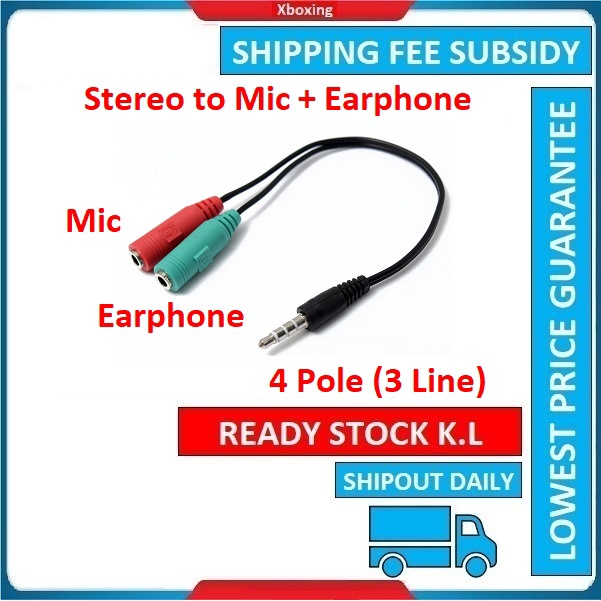 Stereo Audio Aux 3.5mm 4 pole Male to 2 Female Mic Headphone Converter ...