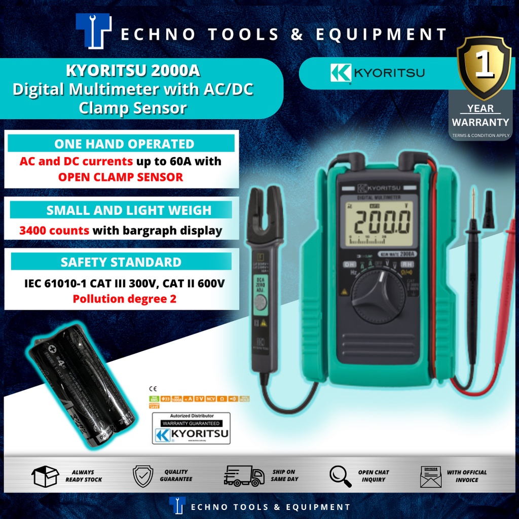 KYORITSU 2000A Digital Multimeter with AC/DC Clamp Sensor | 12 MONTH ...