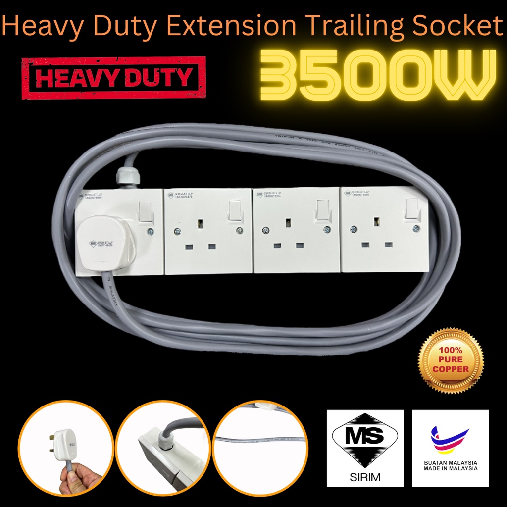 Heavy Duty Extension Trailing Socket UMS 1213A 70/076x3core Flexible ...