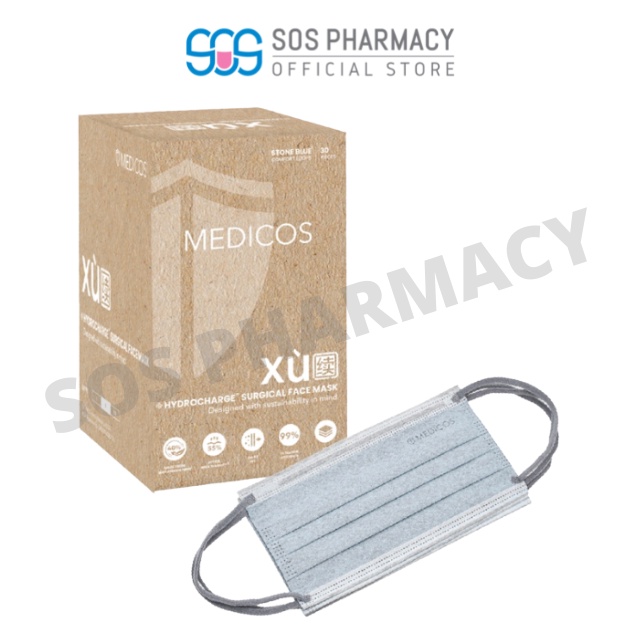 MEDICOS XU HydroCharge Natural Eco-Fiber Surgical Face Mask 30's (Stone ...