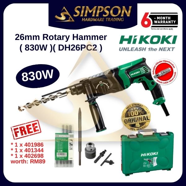 HIKOKI Original DH26PC2 26mm SDS-Plus Rotary Hammer 830W (FOC Set ...