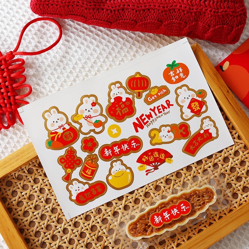 CNY 18 Styles Assortment Rabbit Decorating Gift Stickers 36 pcs ...