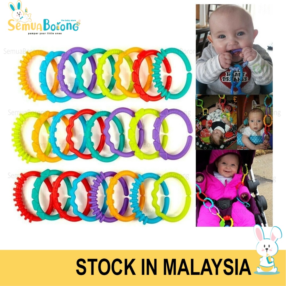 24pcs Newborn Baby Kids Rainbow Teething Ring Collar Ring Stroller Gym ...