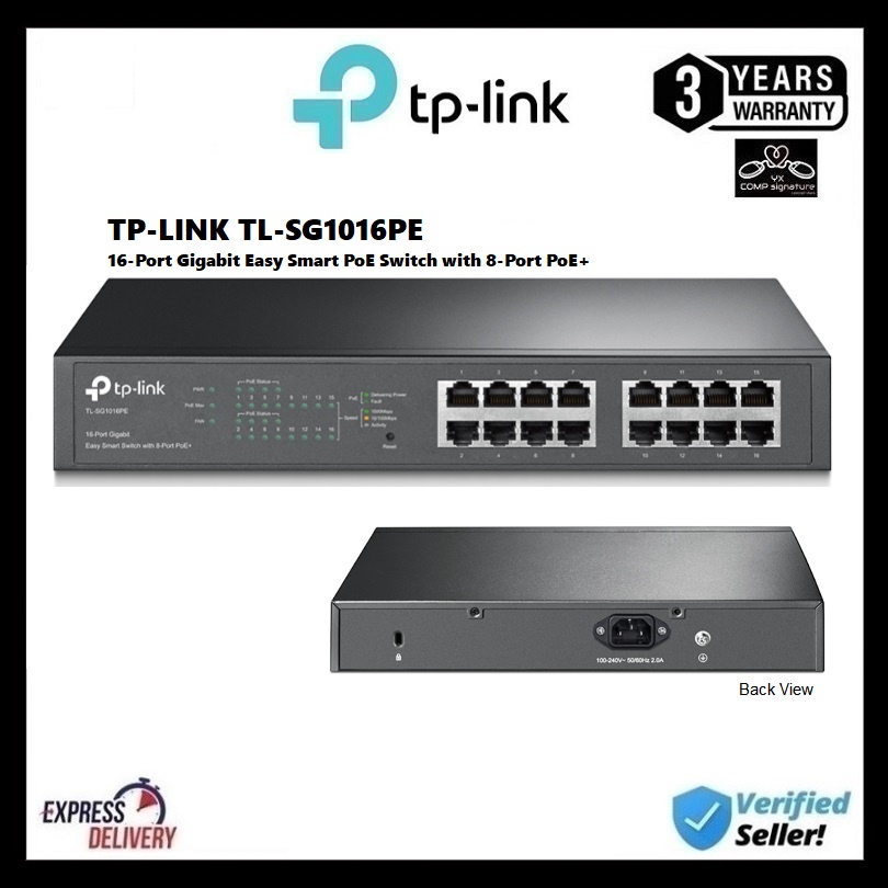 TP-LINK TL-SG1016PE 16-Port Gigabit Easy Smart PoE Switch with 8-Port PoE+ | Shopee Malaysia