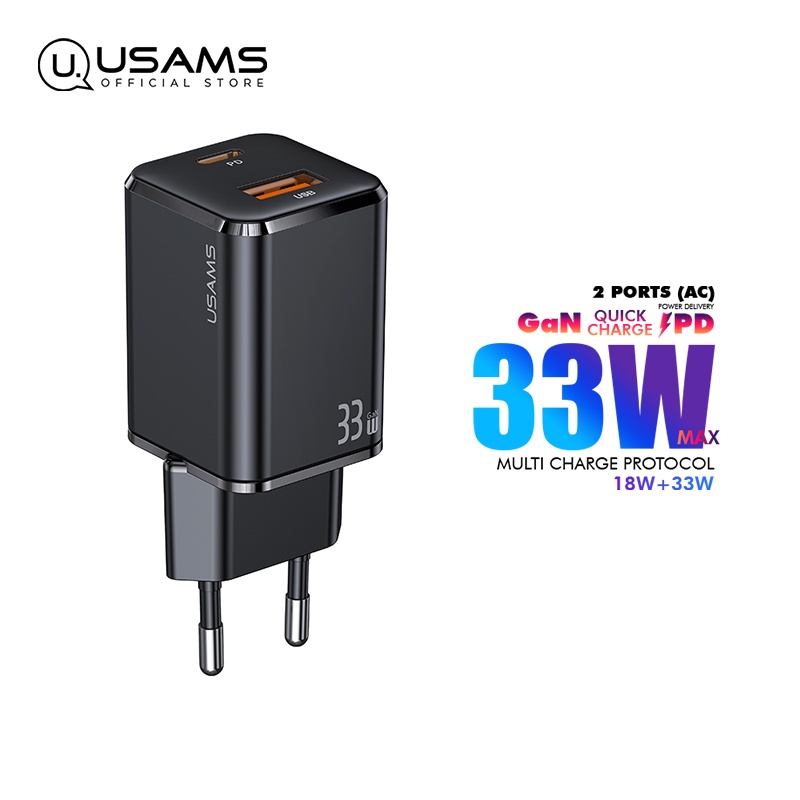 USAMS GaN Charger PD 33W QC+PD Dual Port Type C & USB PPS High Power ...