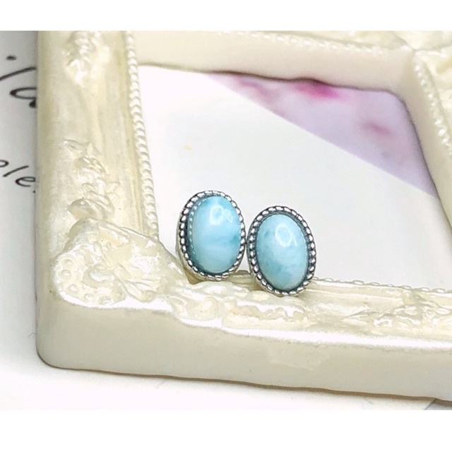 Subang Kristal Natural Crystal Larimar Earrings 925 Silver Pin 天然水晶海纹石 ...