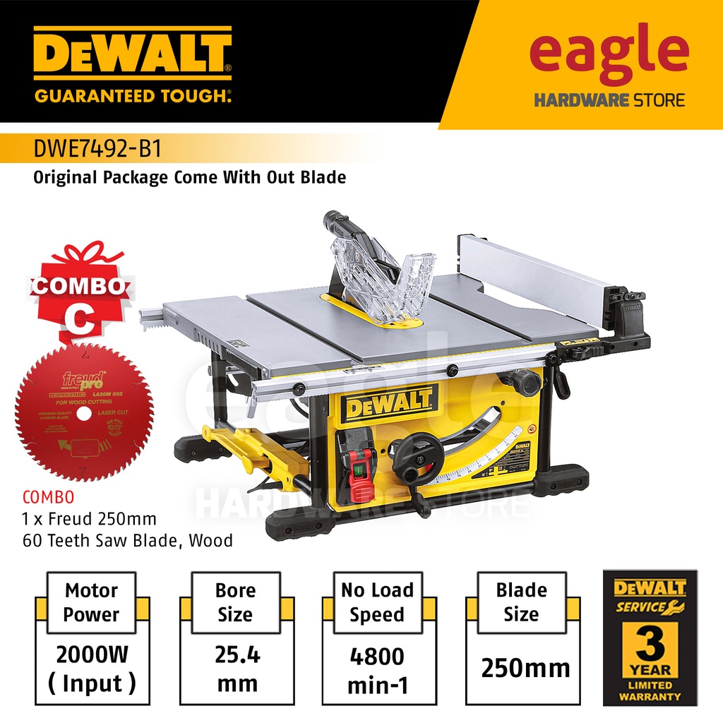 Dewalt DWE7492-B1 2000W 250mm ( 10" ) Table Saw ( DWE7492 ) | Shopee ...
